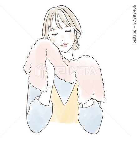 タオルで顔を拭く笑顔の女性のイラスト素材 [97898406] - PIXTA