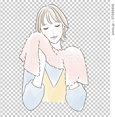 タオルで顔を拭く笑顔の女性のイラスト素材 [97898406] - PIXTA