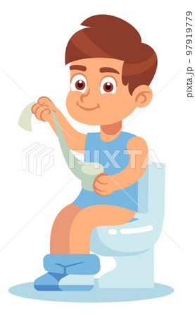 Boy in toilet. Cute little child sitting on...のイラスト素材 [97919779] - PIXTA
