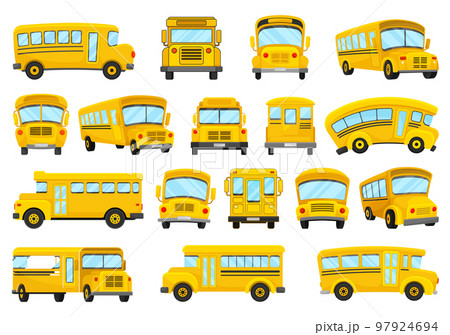 Set of yellow school buses. School transport...のイラスト素材 [97924694] - PIXTA