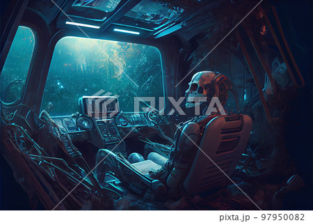 Alien skeleton or android inside crashed...のイラスト素材 [97950082] - PIXTA