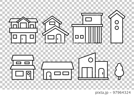 Various simple line drawing building sets... - Stock Illustration ...