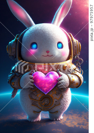 Cosmic bunny holding a big heart. Adorable...のイラスト素材 [97975957] - PIXTA