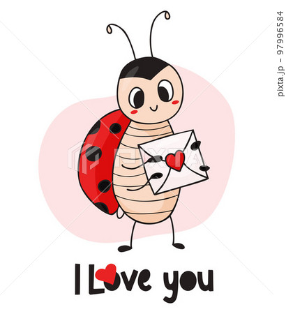 Valentine card with cute ladybug. Insect funny...のイラスト素材 [97996584] - PIXTA