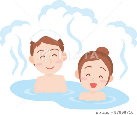 温泉に浸かる人_混浴_男女のイラスト素材 [97999716] - PIXTA