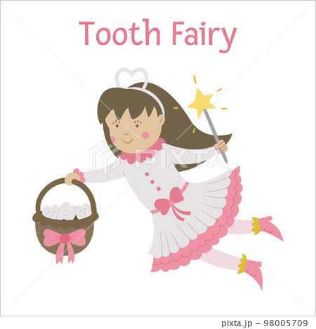 Cute flying tooth fairy vector icon isolated on...のイラスト素材 [98005709 ...