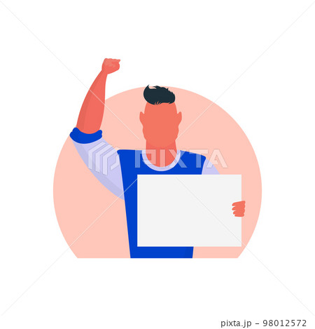 Protest concept Guy with a blank banner in his...のイラスト素材 [98012572] - PIXTA