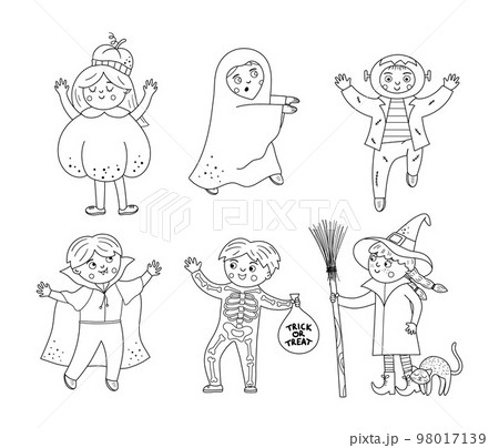 Set of cute vector black and white Halloween...のイラスト素材 [98017139] - PIXTA