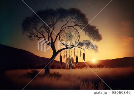 Dream catcher hanging on lone tree in...のイラスト素材 [98060346] - PIXTA