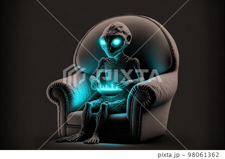 Humanoid alien sitting in soft armchair in...のイラスト素材 [98061362] - PIXTA
