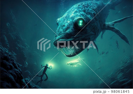 Spooky alien fishes swimming underwaterのイラスト素材 [98061845] - PIXTA