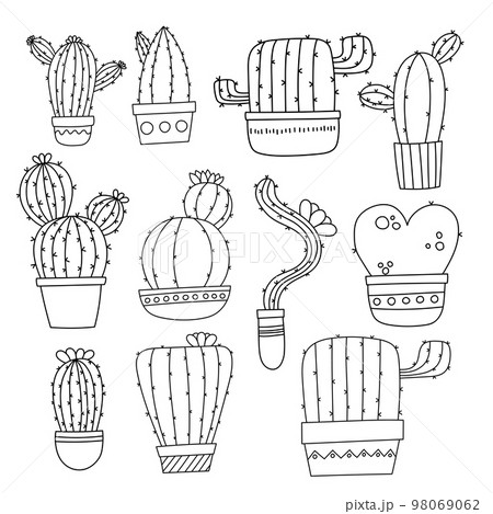 Cactus vector illustrations. Set of cute cactiのイラスト素材 [98069062] - PIXTA