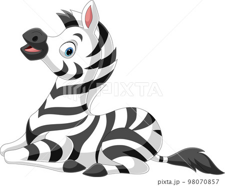 Cartoon cute baby zebra sittingのイラスト素材 [98070857] - PIXTA