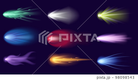 Meteors and comets. Set of neon space flying...のイラスト素材 [98098543] - PIXTA