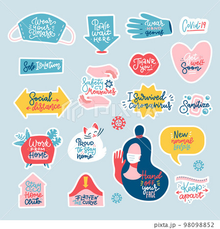 Coronavirus COVID-19 prevention measures...のイラスト素材 [98098852] - PIXTA