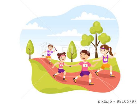 Relay Race Illustration Kids by Passing the...のイラスト素材 [98105797] - PIXTA