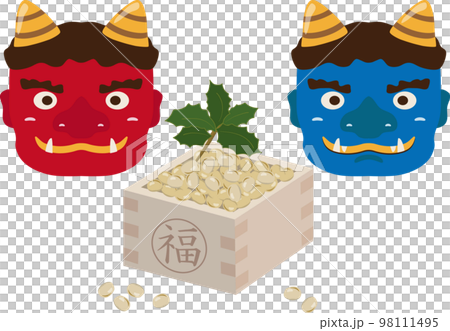 Setsubun Beans and Oni Served with Holly - Stock Illustration [98111495 ...