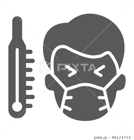 Sick man with thermometer glyph icon, covid-19...のイラスト素材 [98124713] - PIXTA