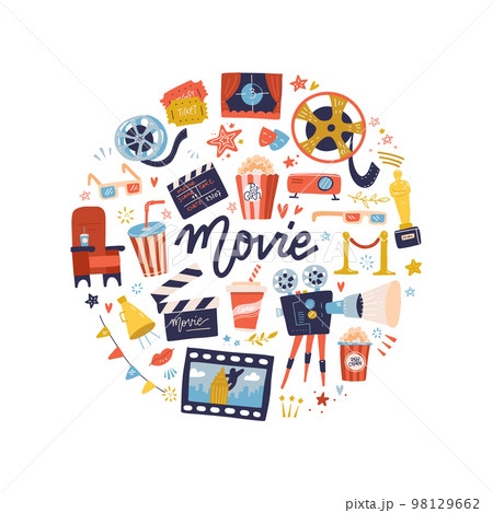 Round shape print concept with flat movie...のイラスト素材 [98129662] - PIXTA