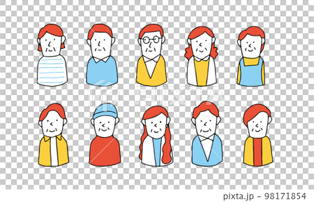 Smiling seniors hand-drawn illustration icon set - Stock Illustration ...