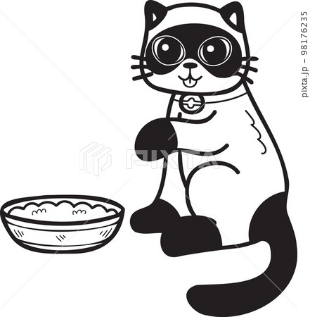 Hand Drawn cat eating food illustration in...のイラスト素材 [98176235] - PIXTA