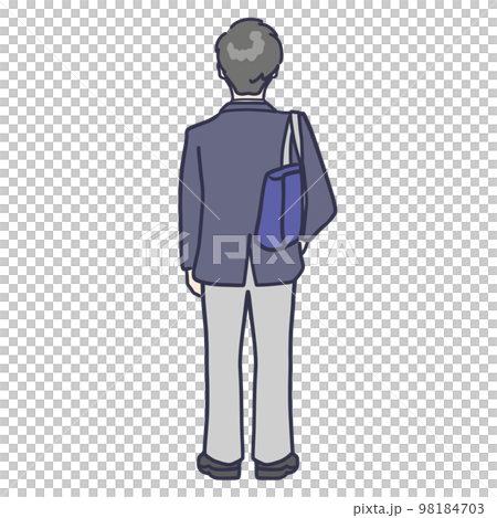 Back view of a male student in uniform going to... - Stock Illustration ...