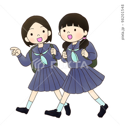 楽しそうに話す二人の女子中学生、女子高生のイラストのイラスト素材 [98201548] - PIXTA