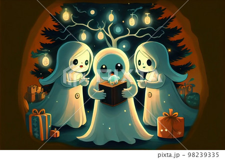 Three Ghosts floating in the air, cartoon...のイラスト素材 [98239335] - PIXTA