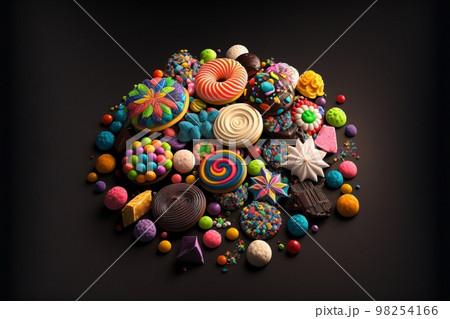 Colorful bright sweets on a black background...のイラスト素材 [98254166] - PIXTA