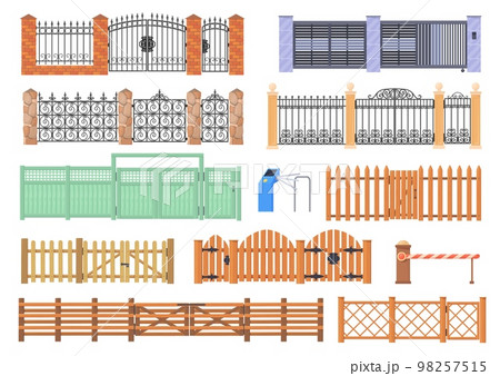 Cartoon gates and fences. Rural garden house...のイラスト素材 [98257515] - PIXTA