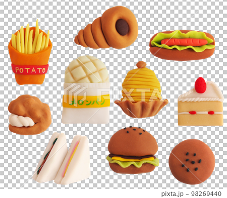 Bread and sweets various set (semi-solid clay) - Stock Illustration ...