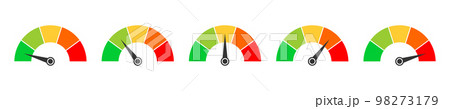 Set of gauge meters with arrows. Colorful...のイラスト素材 [98273179] - PIXTA