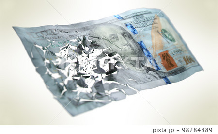 Broken US paper money on a grey backgroundのイラスト素材 [98284889] - PIXTA
