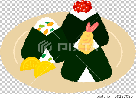 Onigiri Tenmusu Sujiko Salmon Wakame - Stock Illustration [98287080 ...