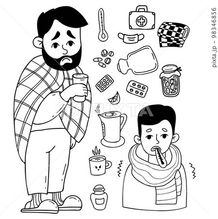 Collection doodles disease and treatment. Sick...のイラスト素材 [98346856] - PIXTA