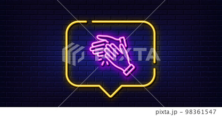 Neon light speech bubble. Clapping hands line...のイラスト素材 [98361547] - PIXTA
