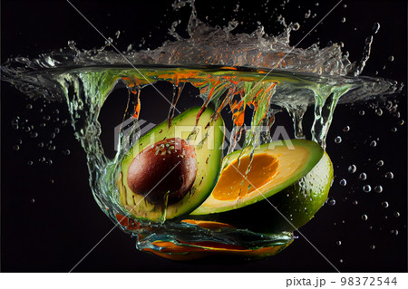 Avocado splash with color on black backgroundのイラスト素材 [98372544] - PIXTA