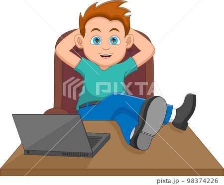 Relaxed boy sitting on a chairのイラスト素材 [98374226] - PIXTA