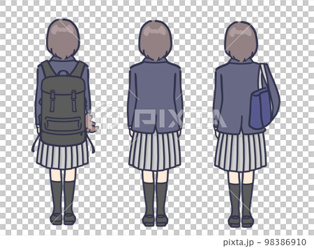 Female student in uniform back view set color - Stock Illustration ...
