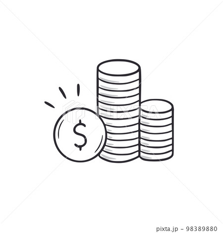 Money coin stack doodle. Dollar coin stack hand...のイラスト素材 [98389880 ...