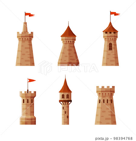 Medieval Castle Elements with Wall and Tower...のイラスト素材 [98394768] - PIXTA