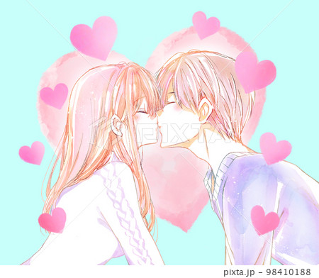 キスする男女 冬 ハートのイラスト素材 [98410188] - PIXTA