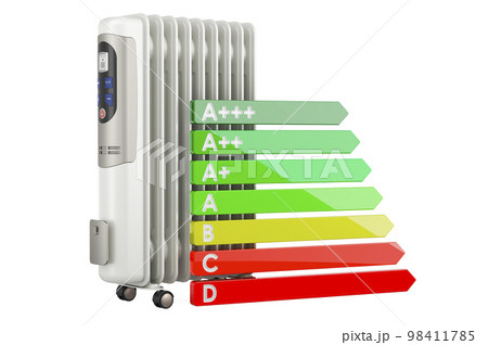 Oil heater with energy efficiency chart, 3D...のイラスト素材 [98411785] - PIXTA
