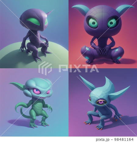 Small set of tiny cute creepy alien creatures,...のイラスト素材 [98481164] - PIXTA
