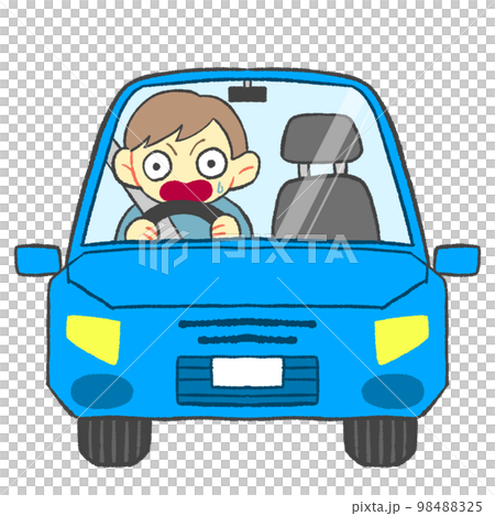 Surprised man driving a blue car - Stock Illustration [98488325] - PIXTA