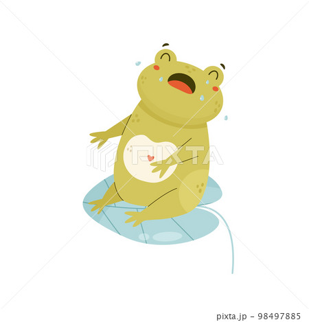 Sad crying frog sitting on a water leafのイラスト素材 [98497885] - PIXTA