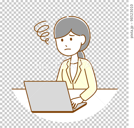 A woman in trouble while using a laptop - Stock Illustration [98523010 ...