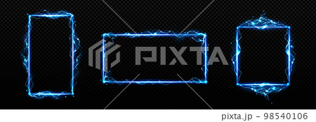 Lightning frames, blue electric borders vector setのイラスト素材 [98540106] - PIXTA