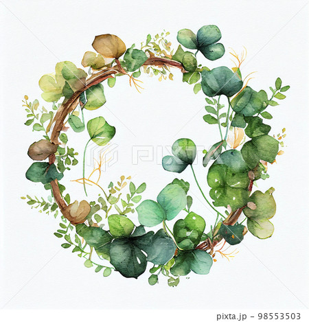 四つ葉のクローバーの花輪 水彩画イラスト「AI生成画像」のイラスト素材 [98553503] - PIXTA