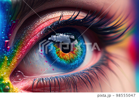 multi-colored eye close-up drawing. Generative AIのイラスト素材 [98555047] - PIXTA